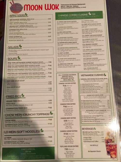 China Moon Wok Restaurant menu in New Orleans, Louisiana, USA