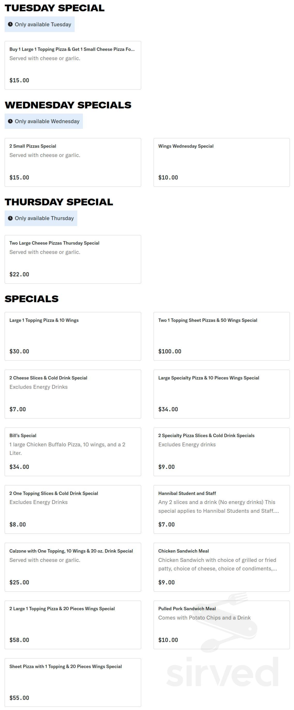Menu - Hannibal NY's The Village Slice | Sirved