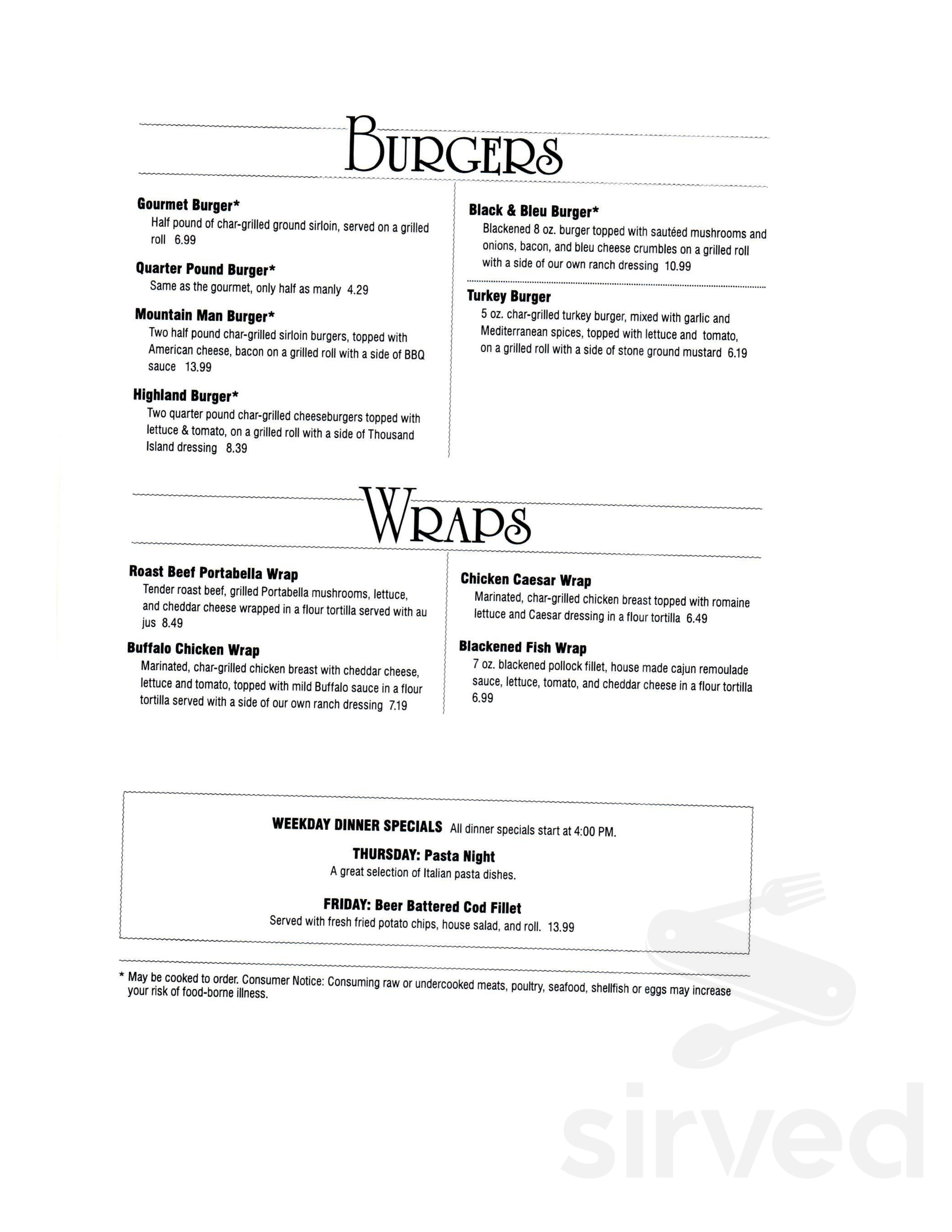 Pine Grill Restaurant menu in Somerset, Pennsylvania, USA