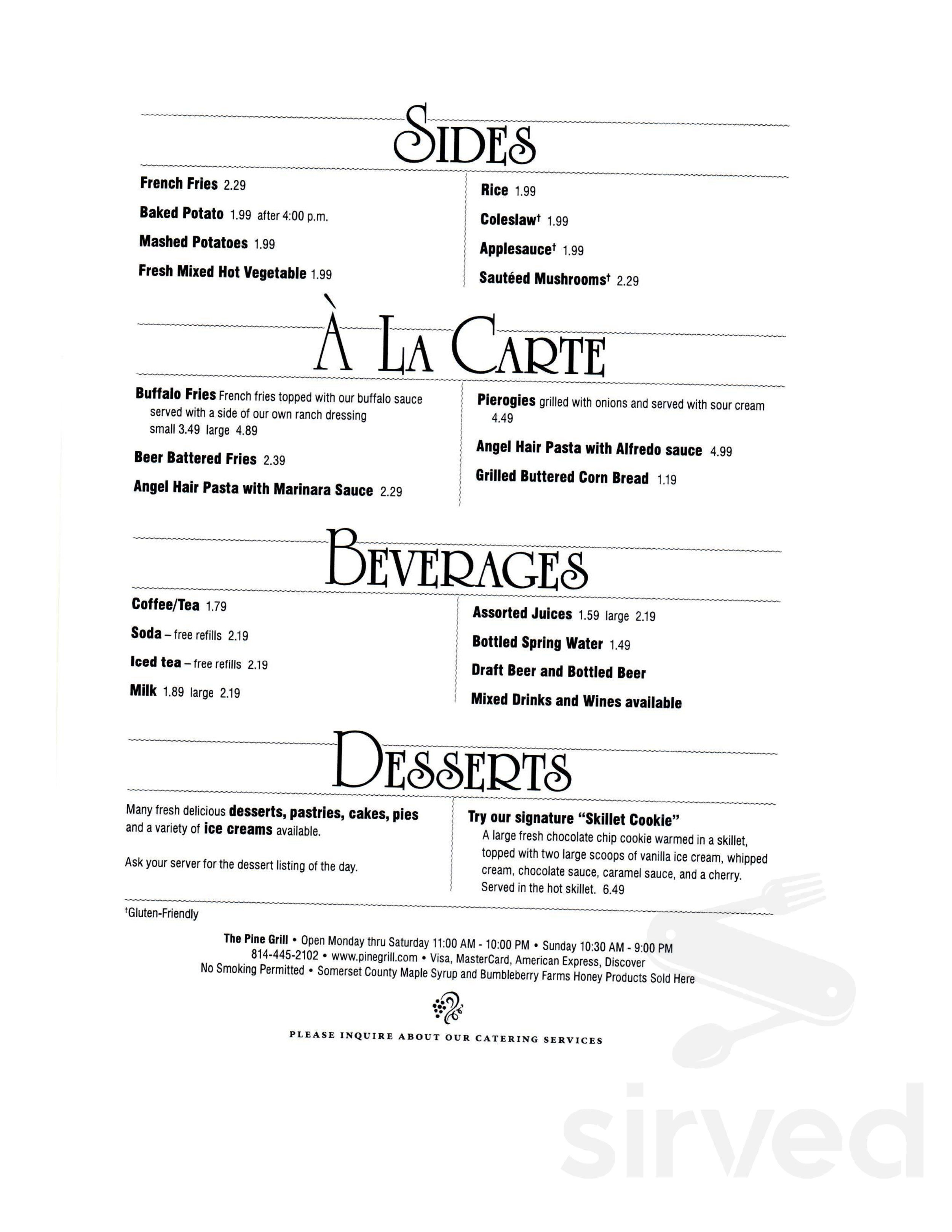 Menu - Somerset PA's Pine Grill Restaurant | Sirved