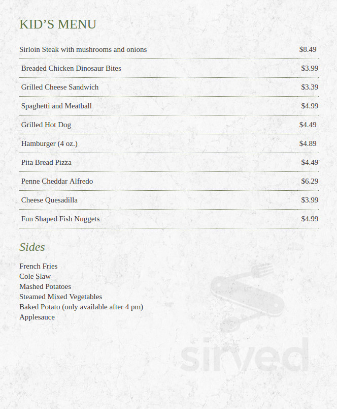 Pine Grill Restaurant menu in Somerset, Pennsylvania, USA