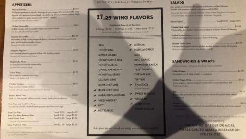 The Burnin' Barrel Bar menu in Wellsboro, Pennsylvania, USA