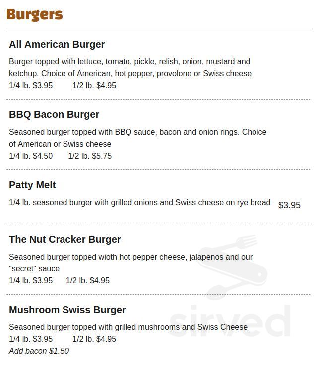 Nuthouse Saloon menu in Canton, Ohio, USA