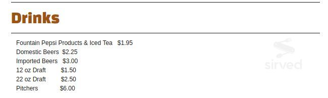 Nuthouse Saloon menu in Canton, Ohio, USA