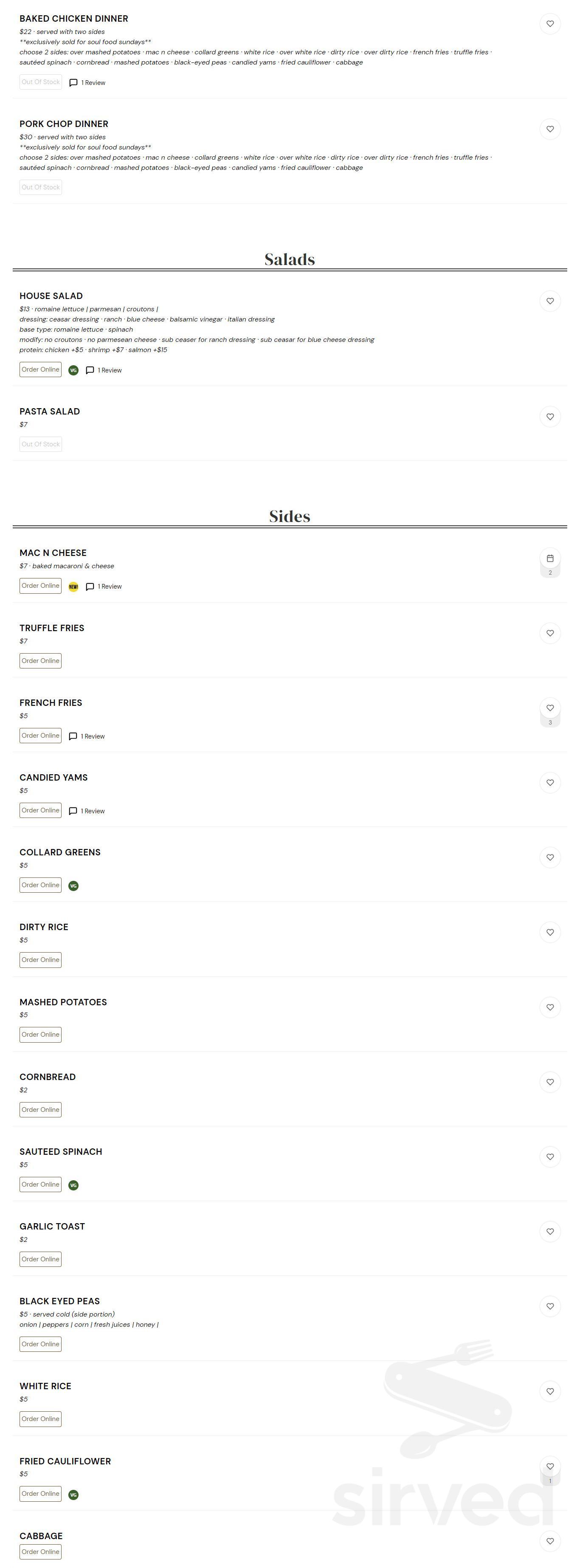 Southern Queenz menu in Atlanta, Georgia, USA