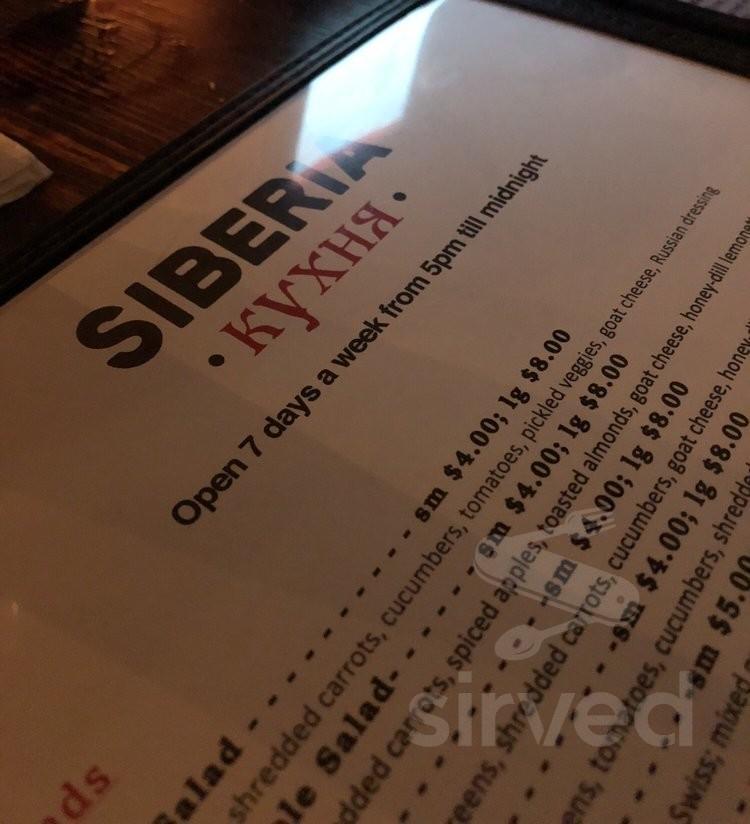 Siberia menu in New Orleans, Louisiana, USA