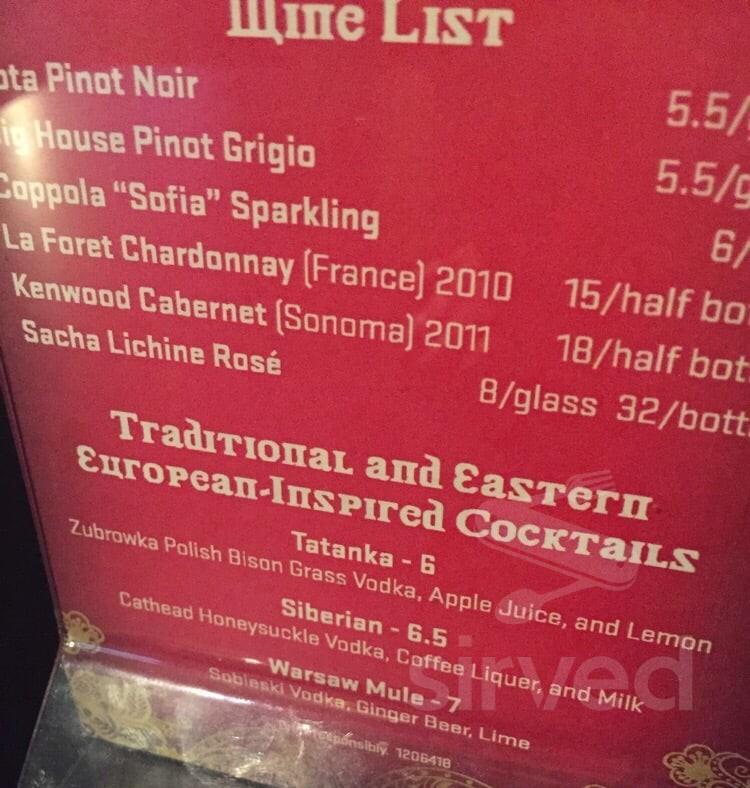 Siberia menu in New Orleans, Louisiana, USA