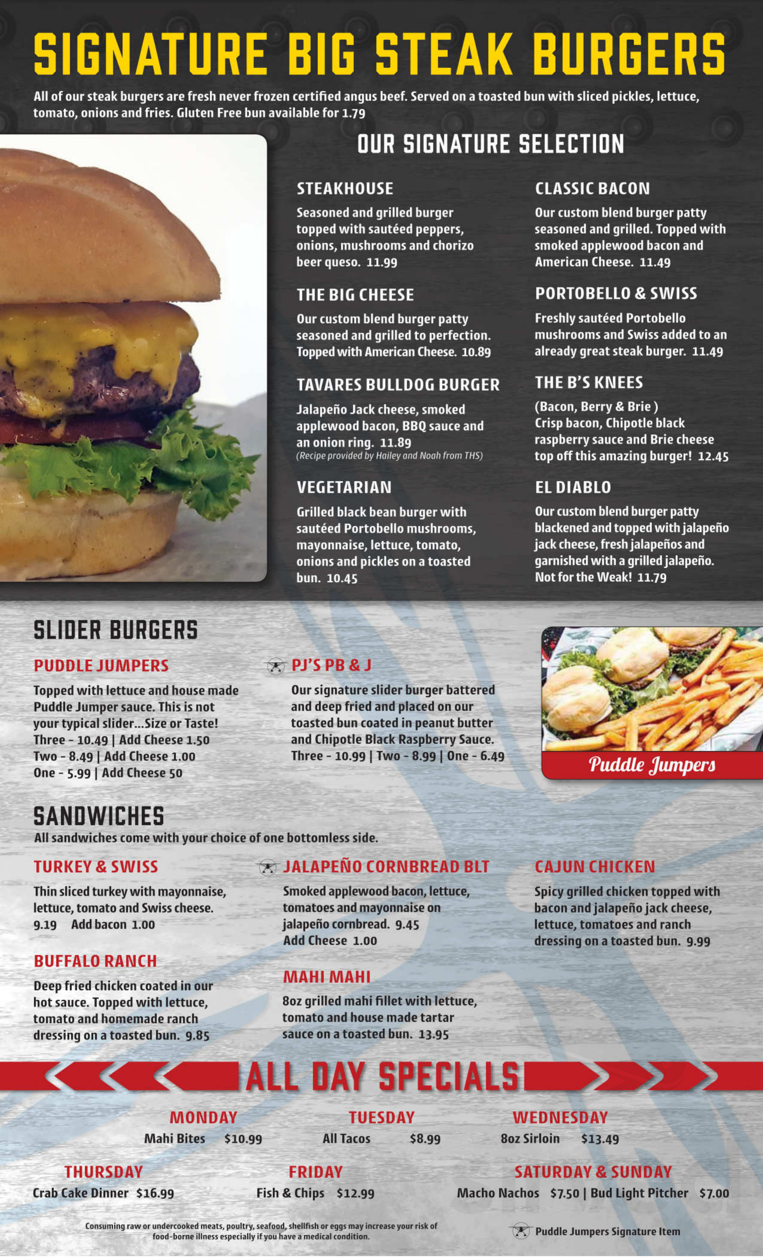 Puddle Jumpers Lakeside Grill & Bar menu in Tavares, Florida, USA