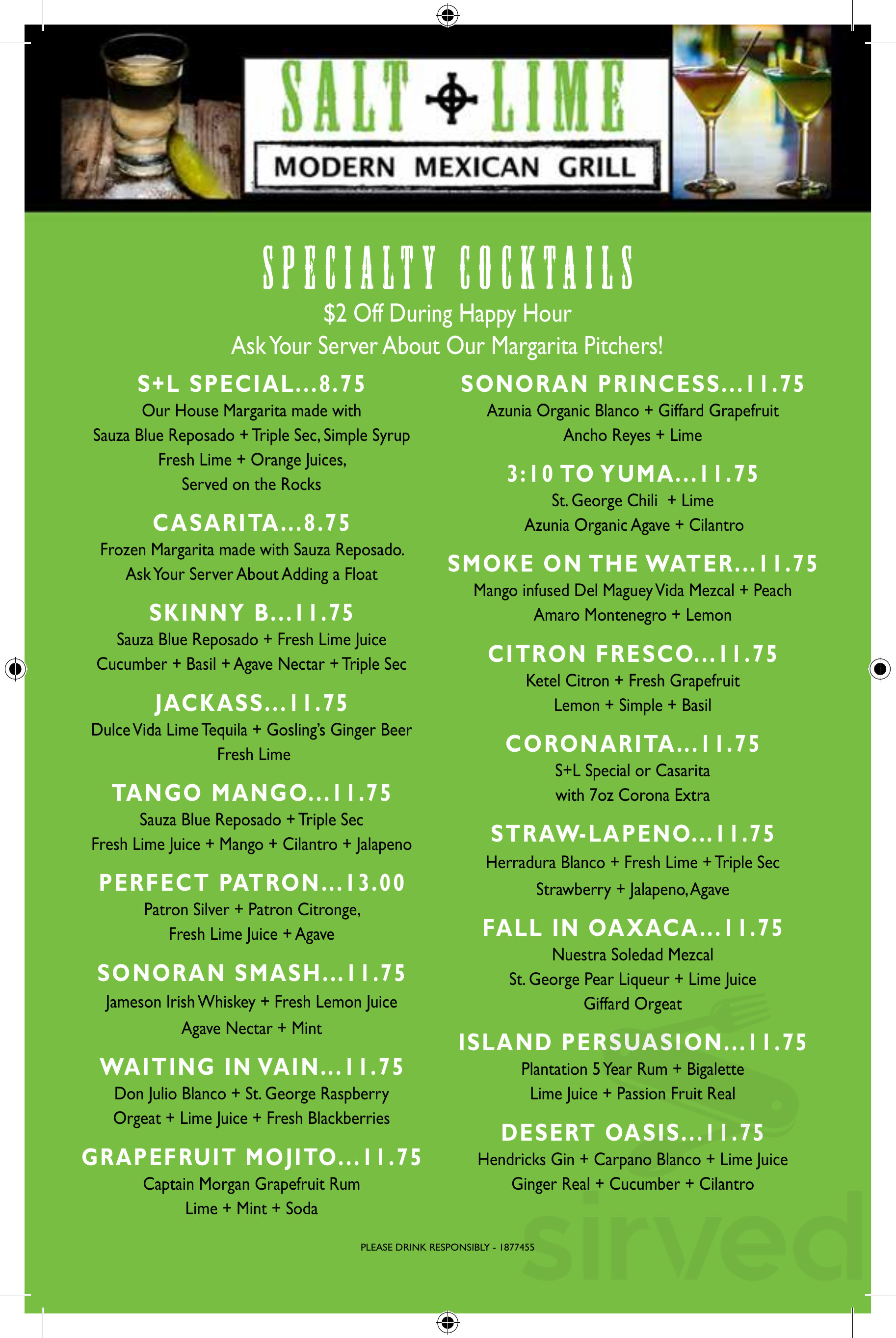 Salt and Lime Modern Mexican Grill menu in Scottsdale, Arizona, USA