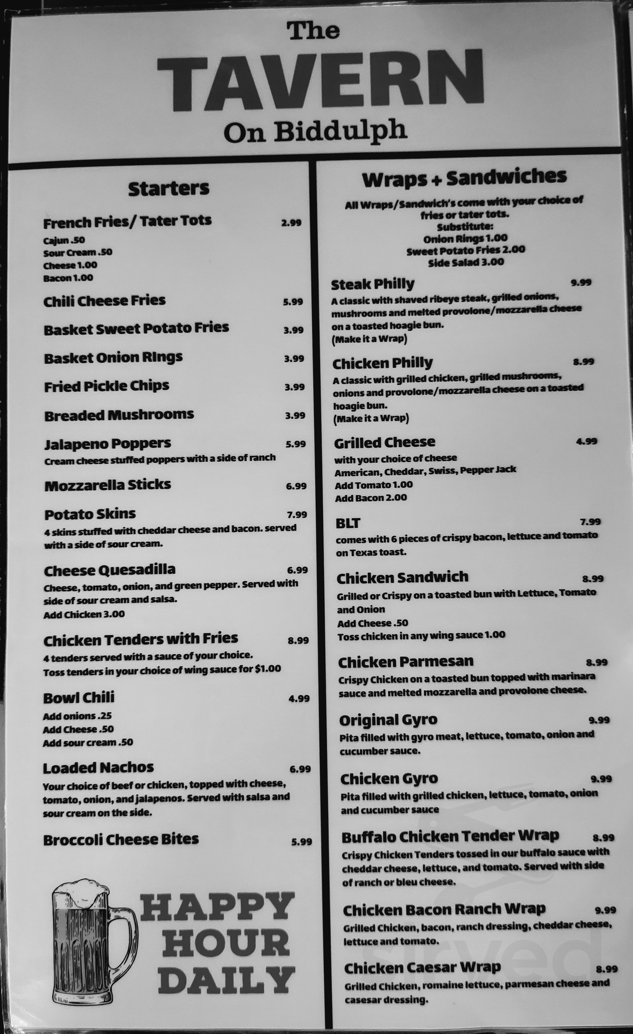 Tavern On Biddulph menu in Brooklyn, Ohio, USA