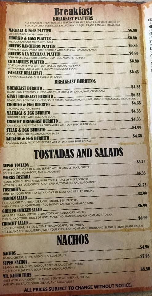 Mr. Giant menu in Whittier, California, USA