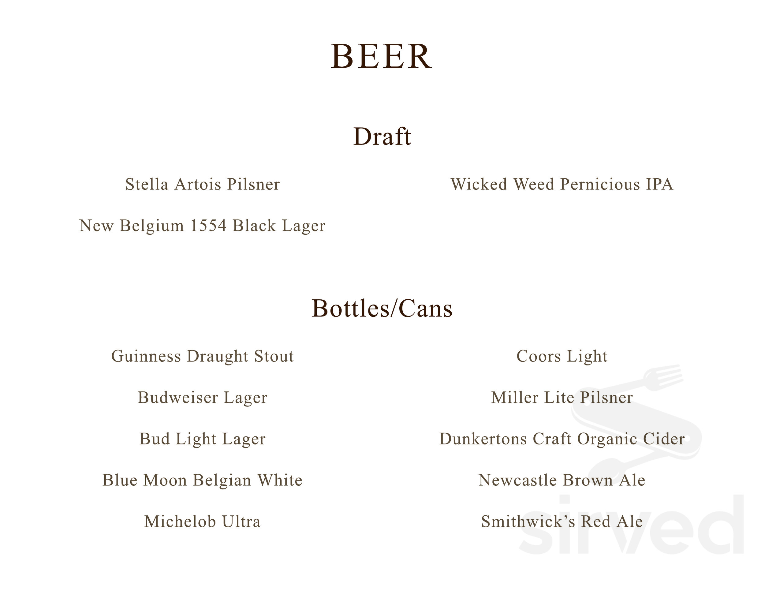 The Willcox Restaurant menu in Aiken, South Carolina, USA