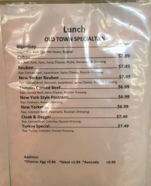 Cafe Old Town menu in Alexandria, Virginia, USA