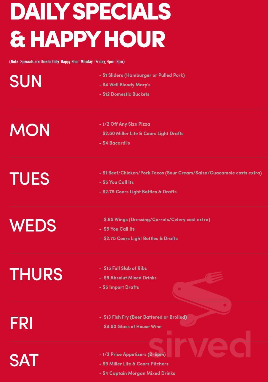 Menu - Addison IL's 601 Bar & Grill | Sirved