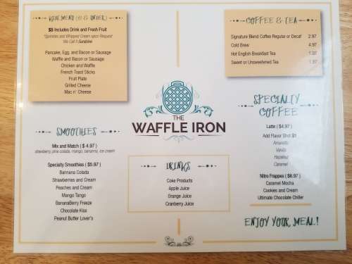 The Waffle Iron menu in Collierville, Tennessee, USA