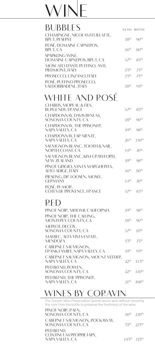 Lobby Bar Caesars Palace menu in Las Vegas, Nevada, USA