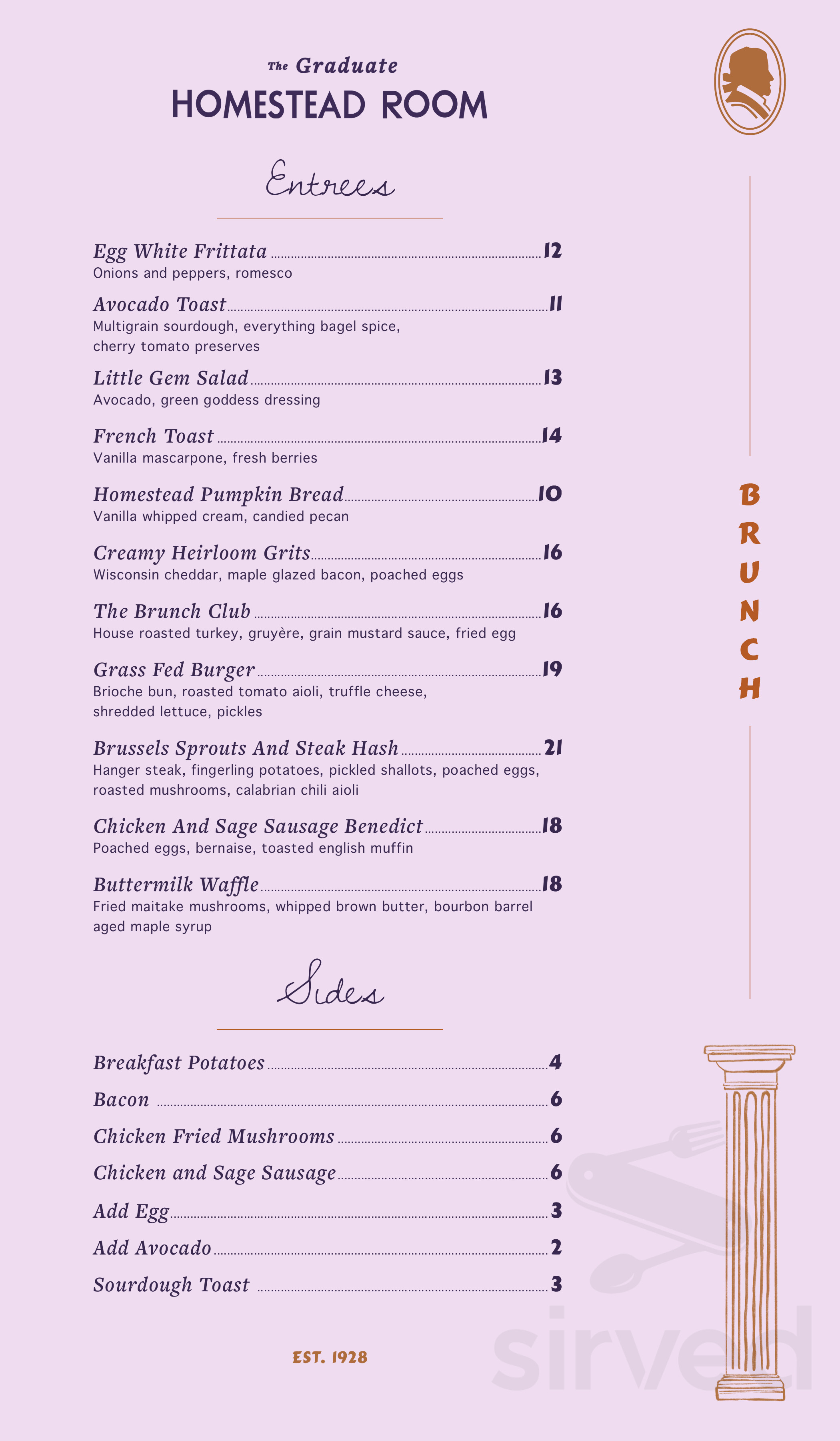 The Graduate Homestead Room menu in Evanston, Illinois, USA