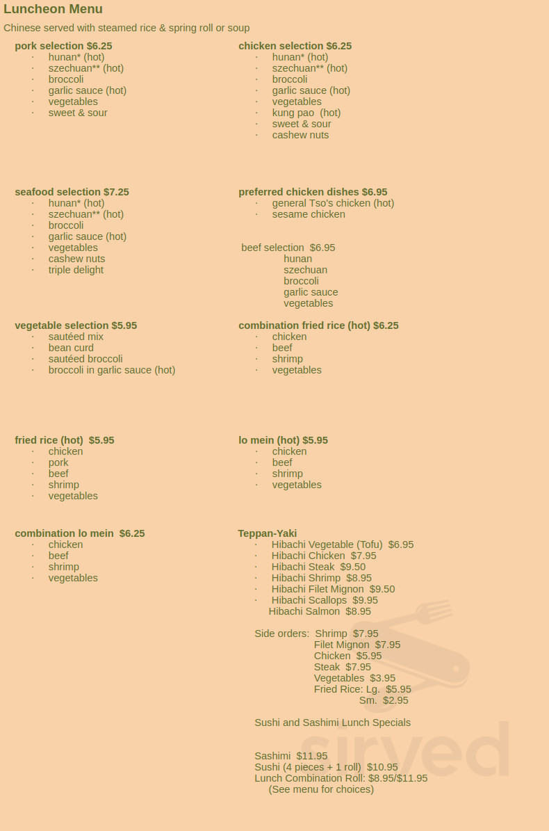 Dragon Chef menu in Culpeper, Virginia, USA