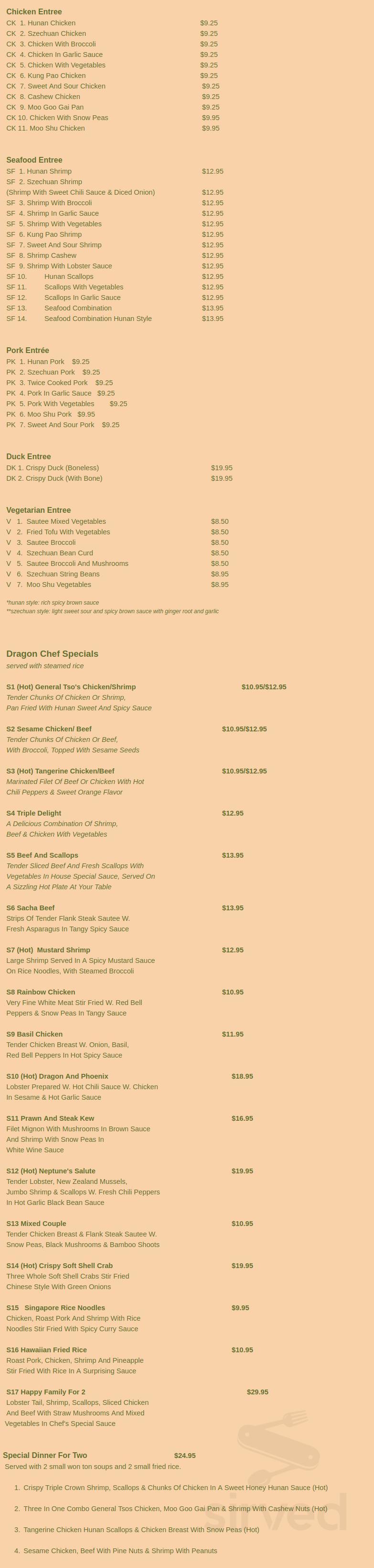 Dragon Chef menus in Culpeper, Virginia, United States
