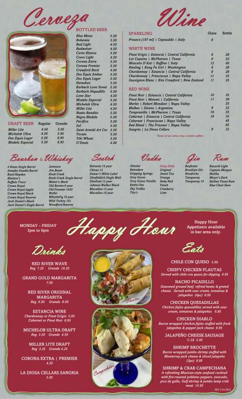Red River Cantina menu in League City, Texas, USA