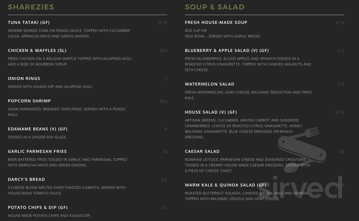 10 Acres Bistro menu in Victoria, British Columbia, Canada