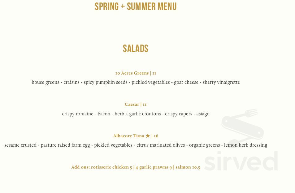 10 Acres at The Pier menus in Sidney, British Columbia, Canada