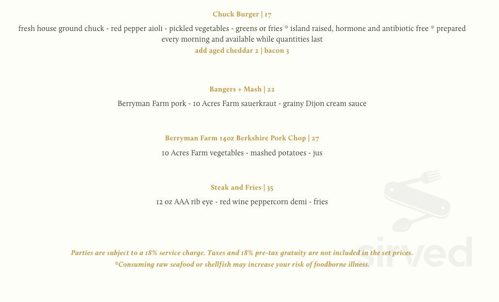 10 Acres at The Pier menus in Sidney, British Columbia, Canada