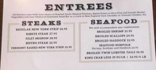 Menu for The Lighthouse Restaurant and Lounge in Colchester, VT | Sirved