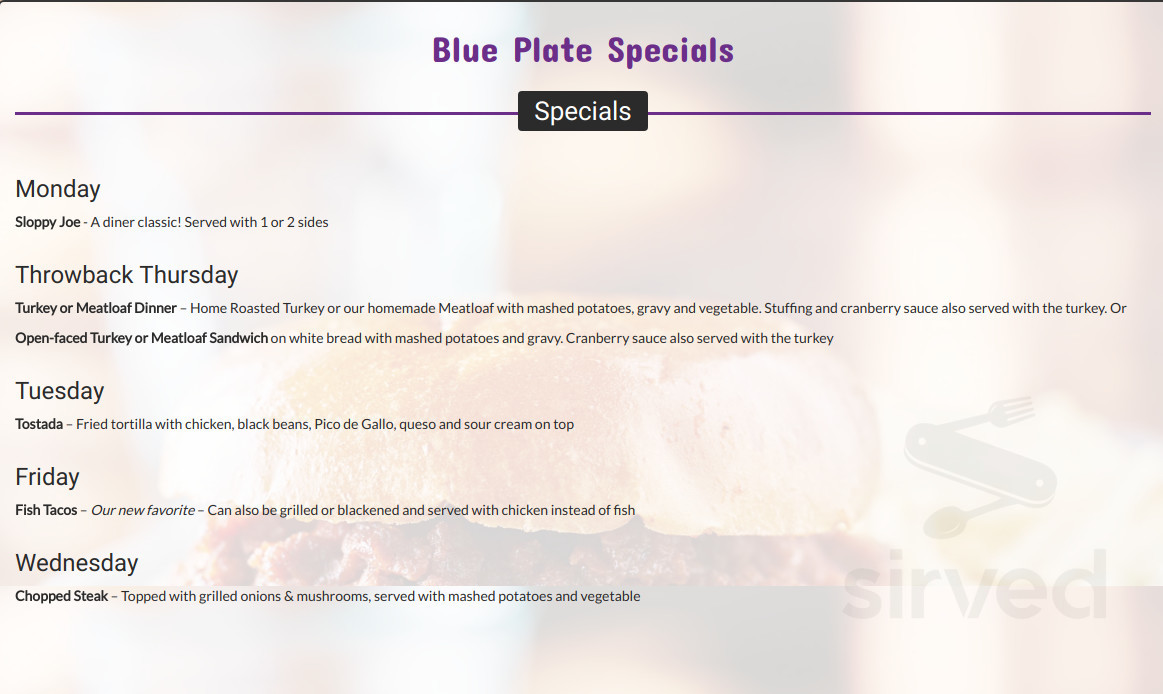 LuLu B's Diner menu in Naples, Florida, USA