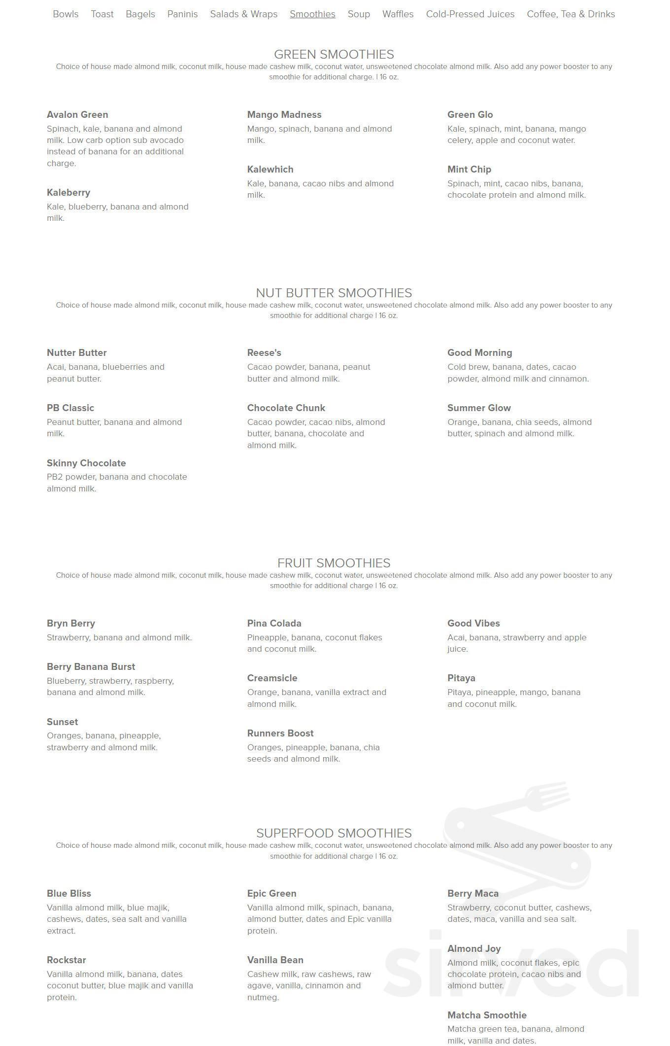 Menu - Folsom PA's The Juice Pod Ridley | Sirved