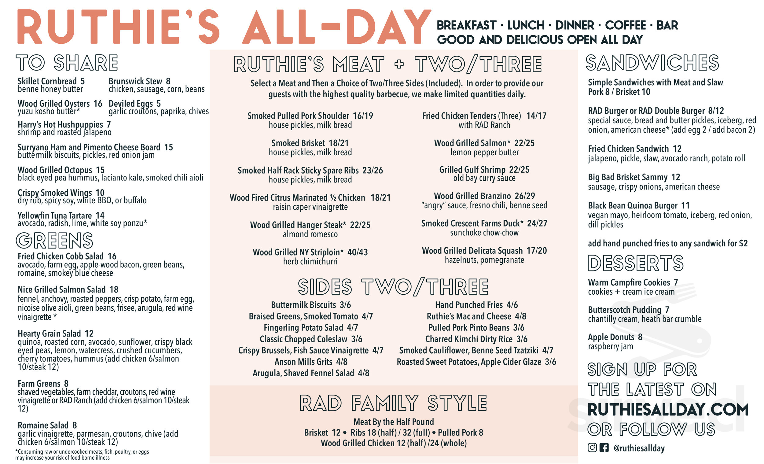Ruthie's All-Day menu in Arlington, Virginia, USA