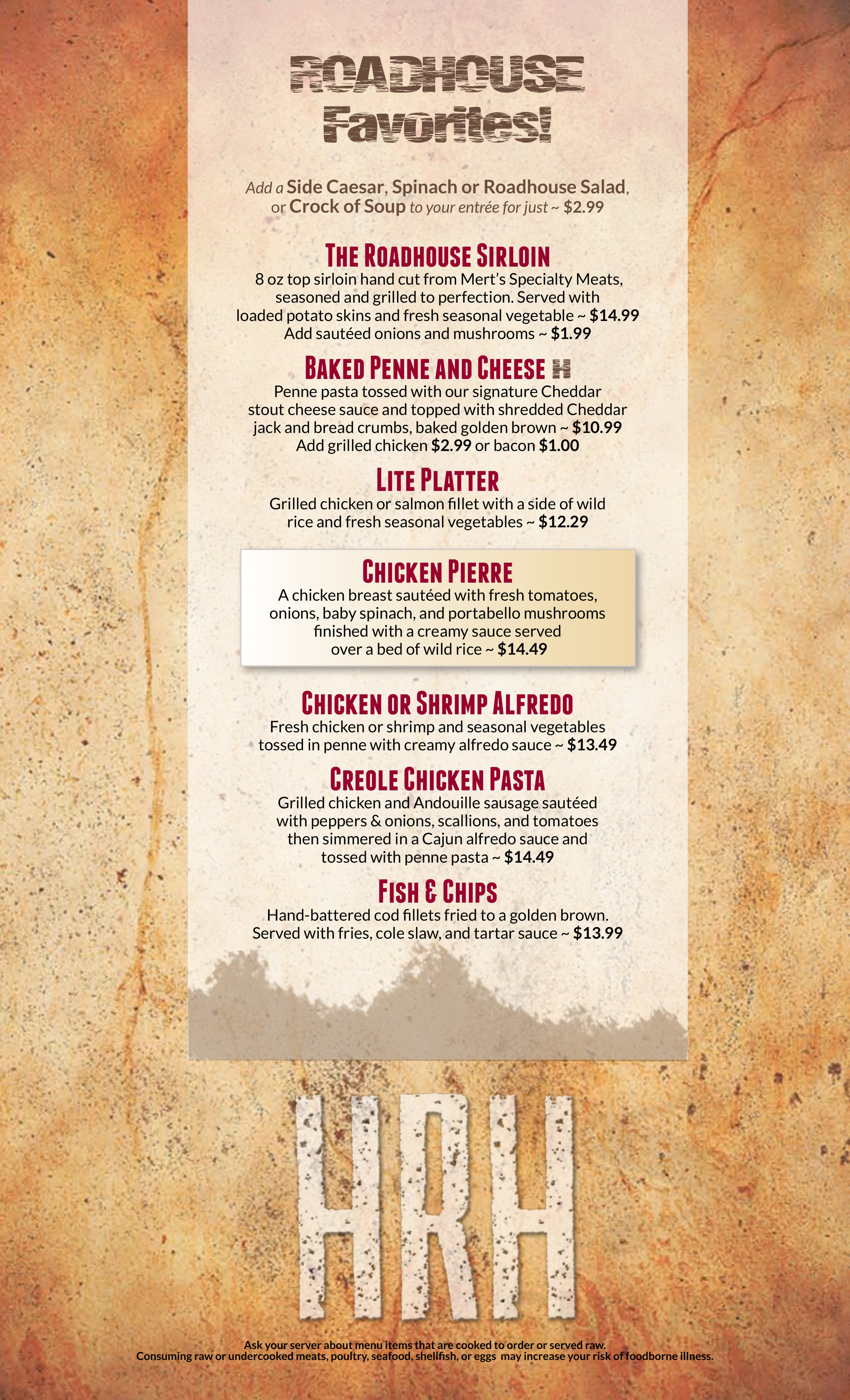 Harrison Roadhouse menu in East Lansing, Michigan, USA