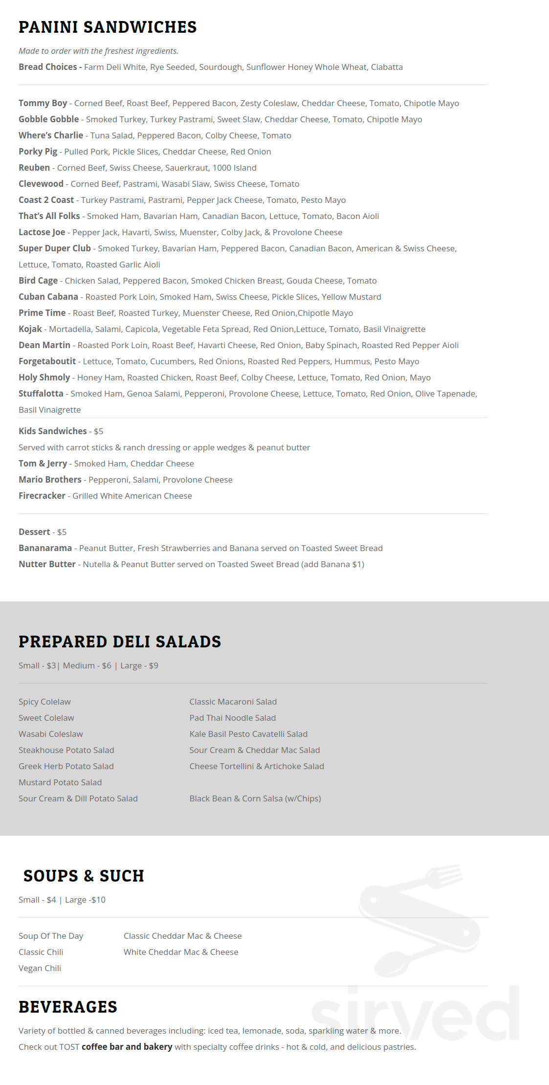 TOST - a sandwich cafe menus in Lakewood, Ohio, United States