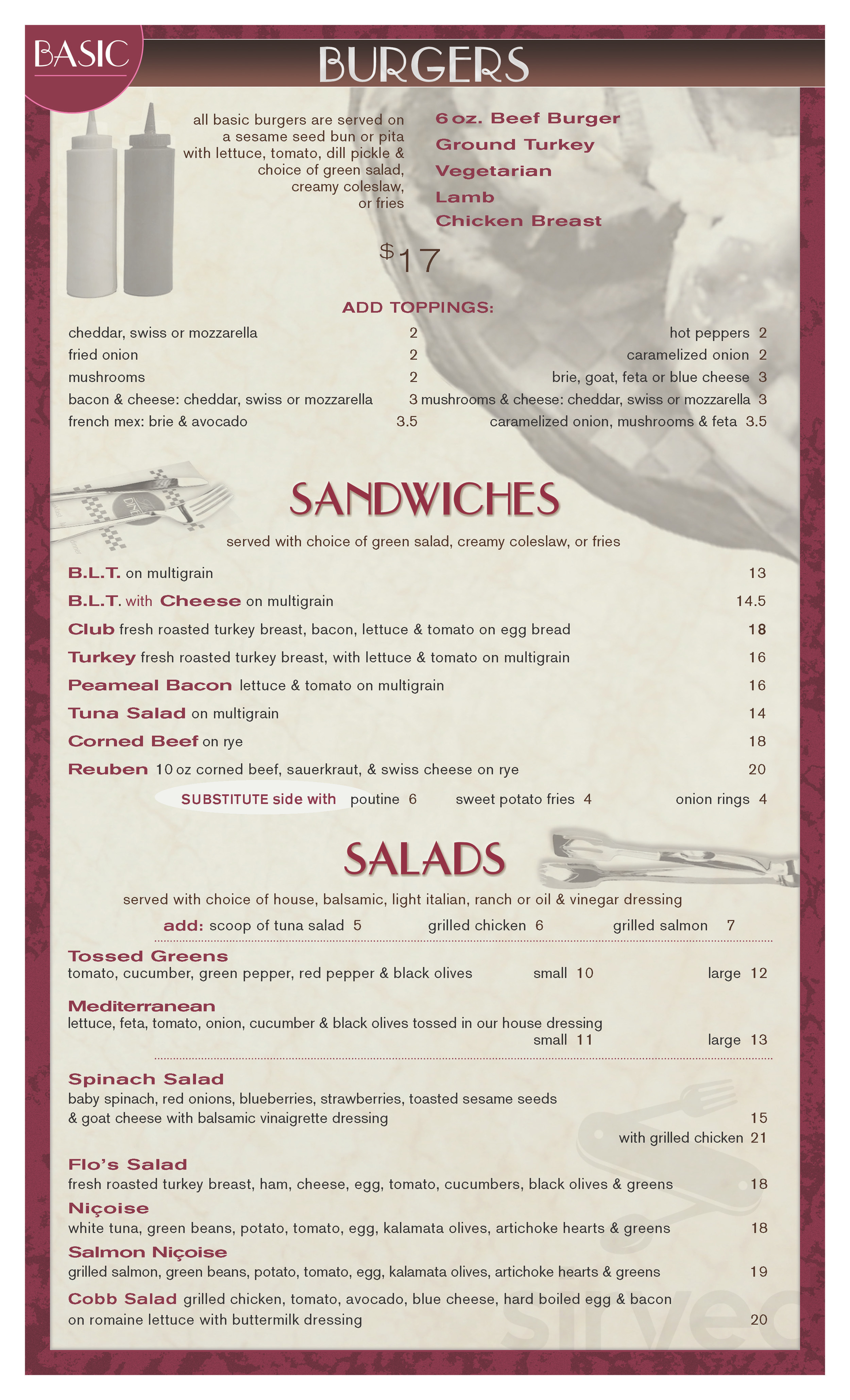 Flo's Diner menus in Toronto, Ontario, Canada