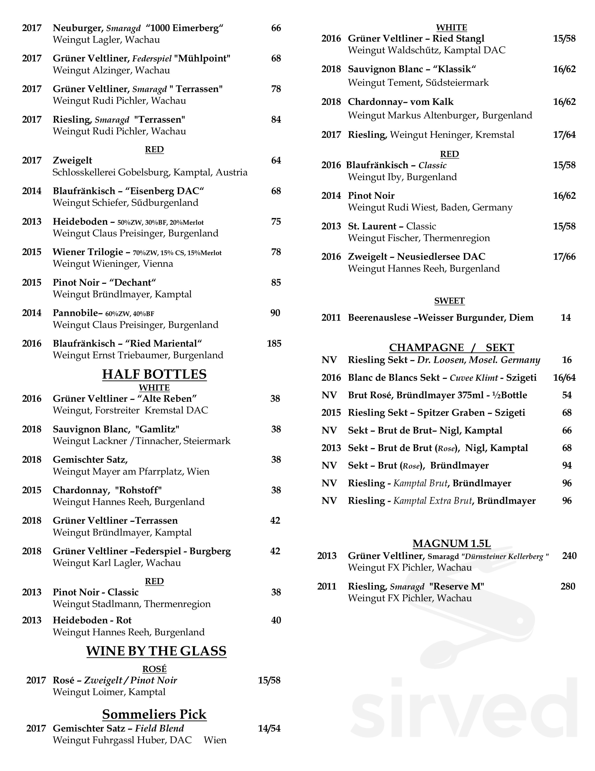 Café Sabarsky menus in New York, New York, United States