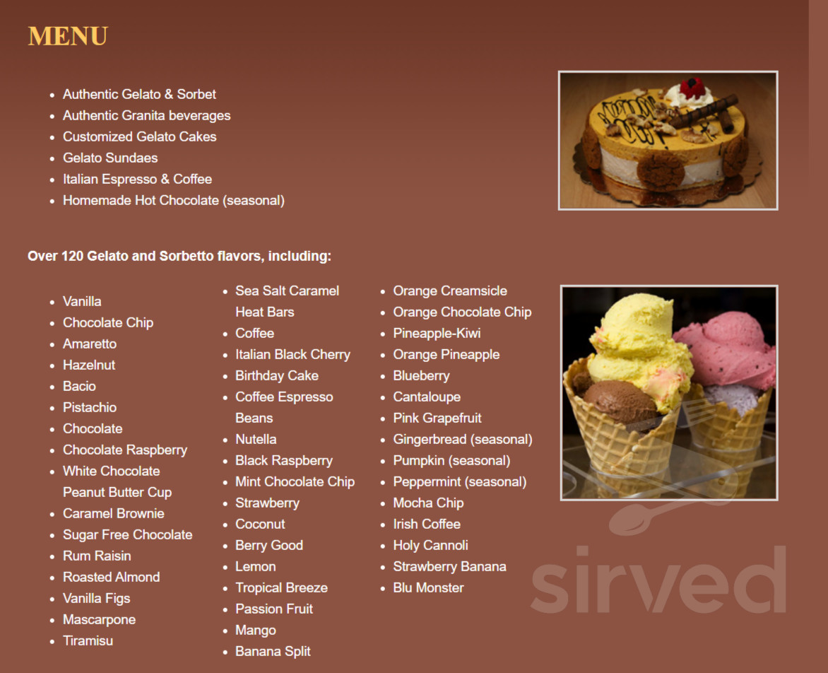 Dolce Freddo Gelato menu in Newburyport, Massachusetts, USA