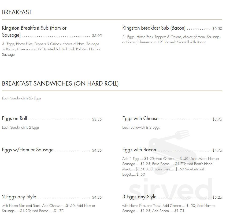 Menu for Foxhall Deli in Kingston, NY | Sirved