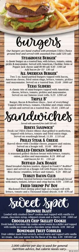Sagebrush Steakhouse menu in Boone, North Carolina, USA