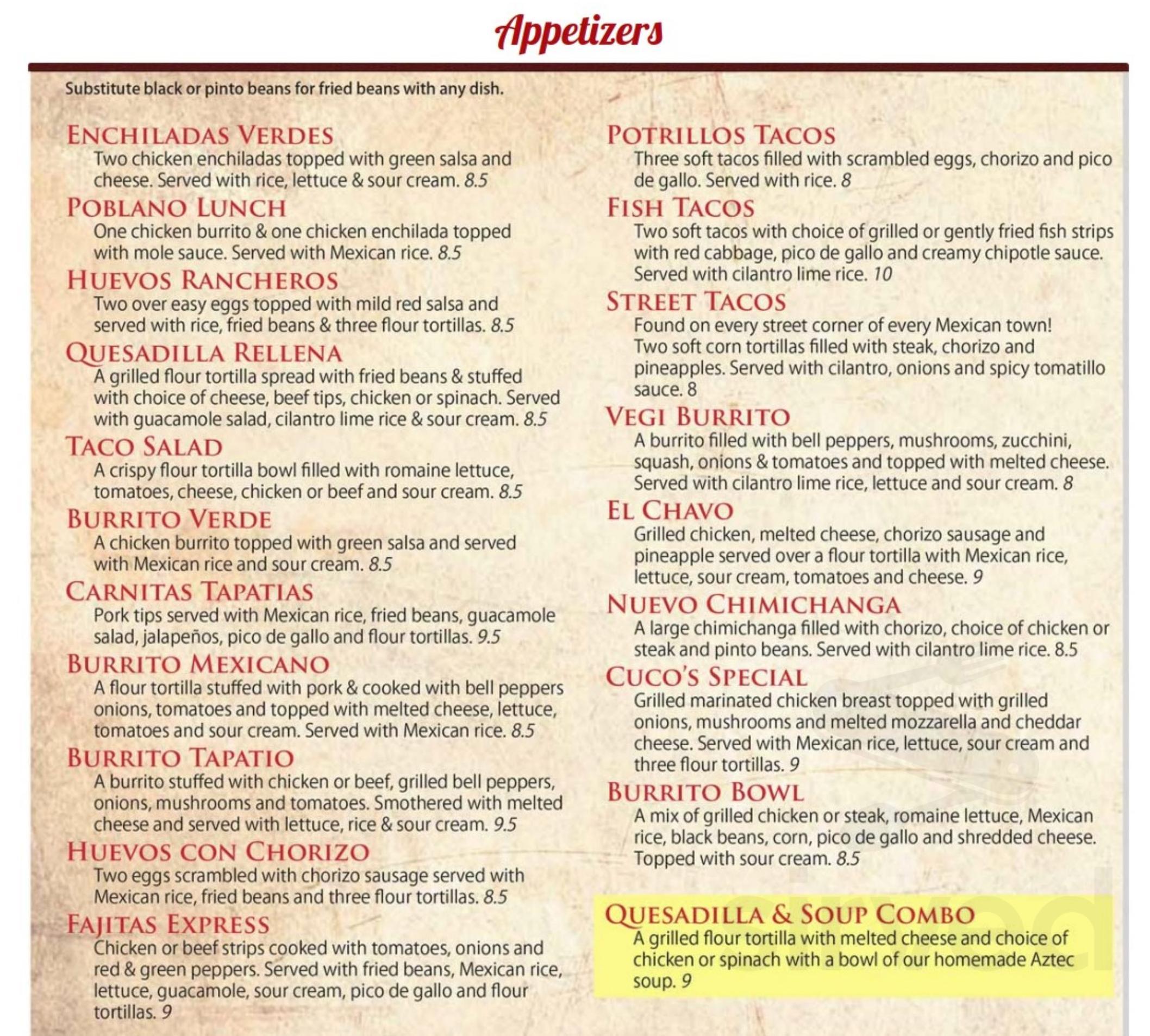 Tres Potrillos menu in Medina, Ohio, USA