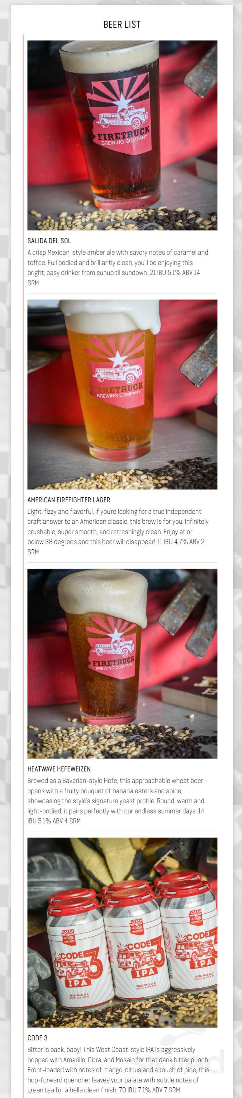 Firetruck Brewing Company menu in Oro Valley, Arizona, USA