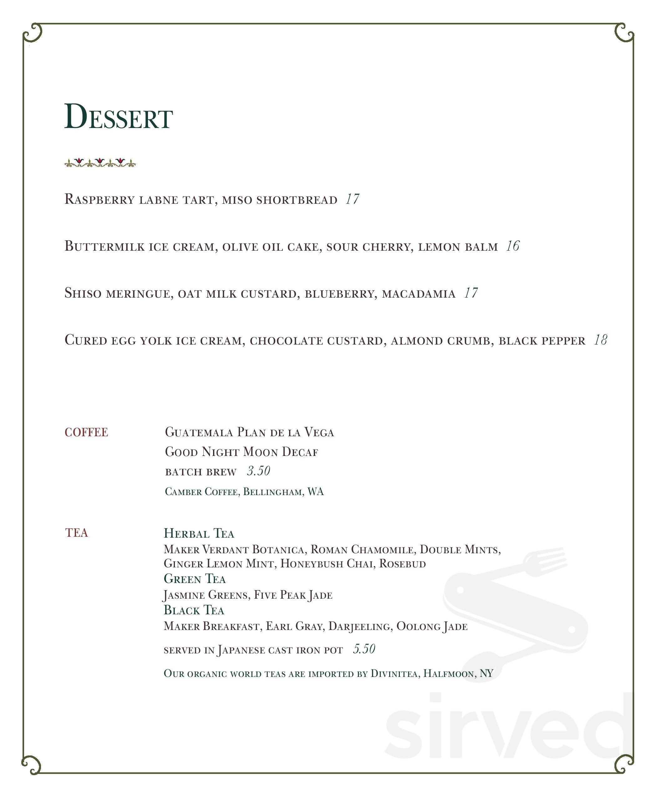 The Maker Cafe menu in Hudson, New York, USA