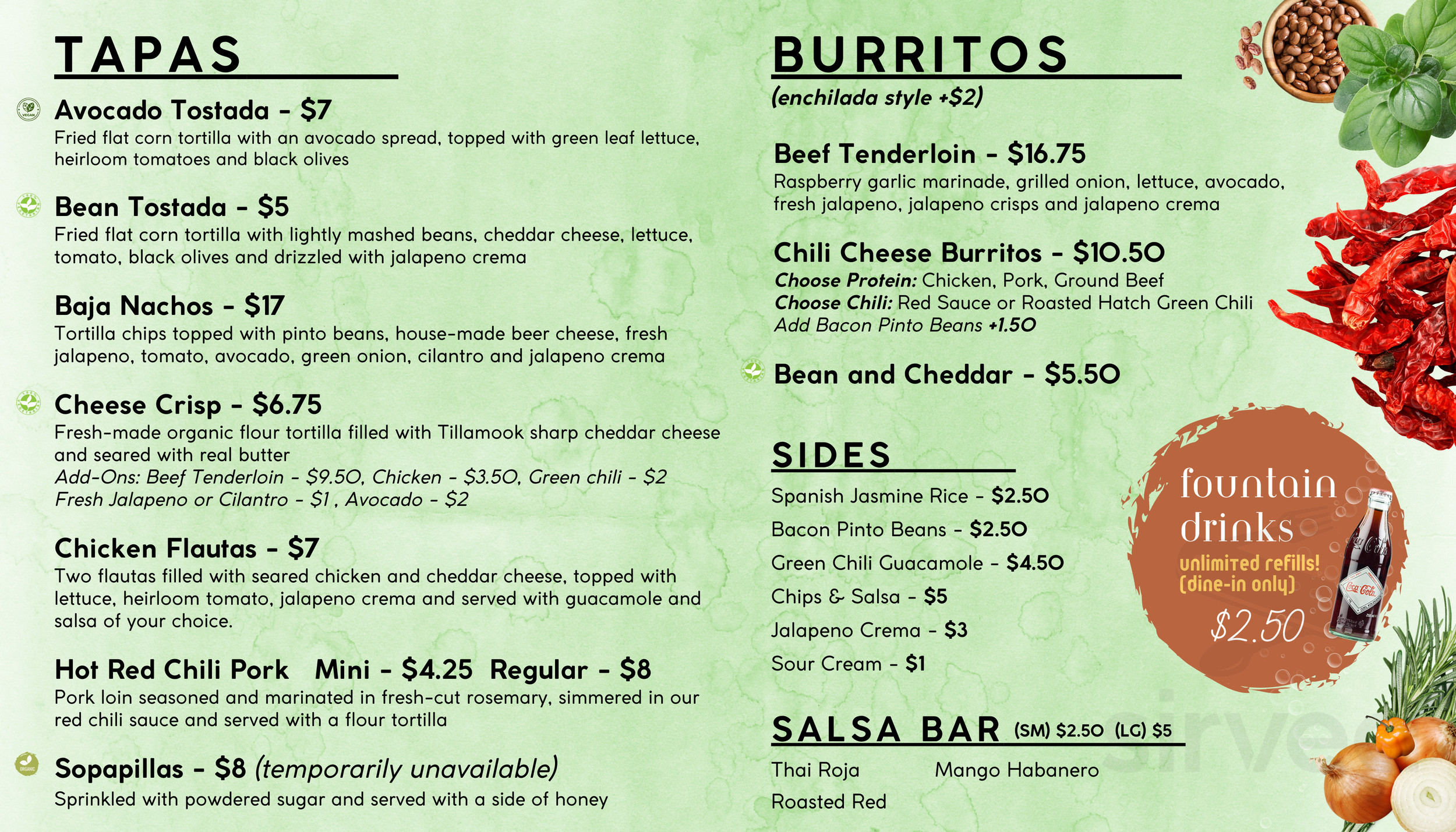 Menu for The Stacked Enchilada in Bagdad, AZ | Sirved