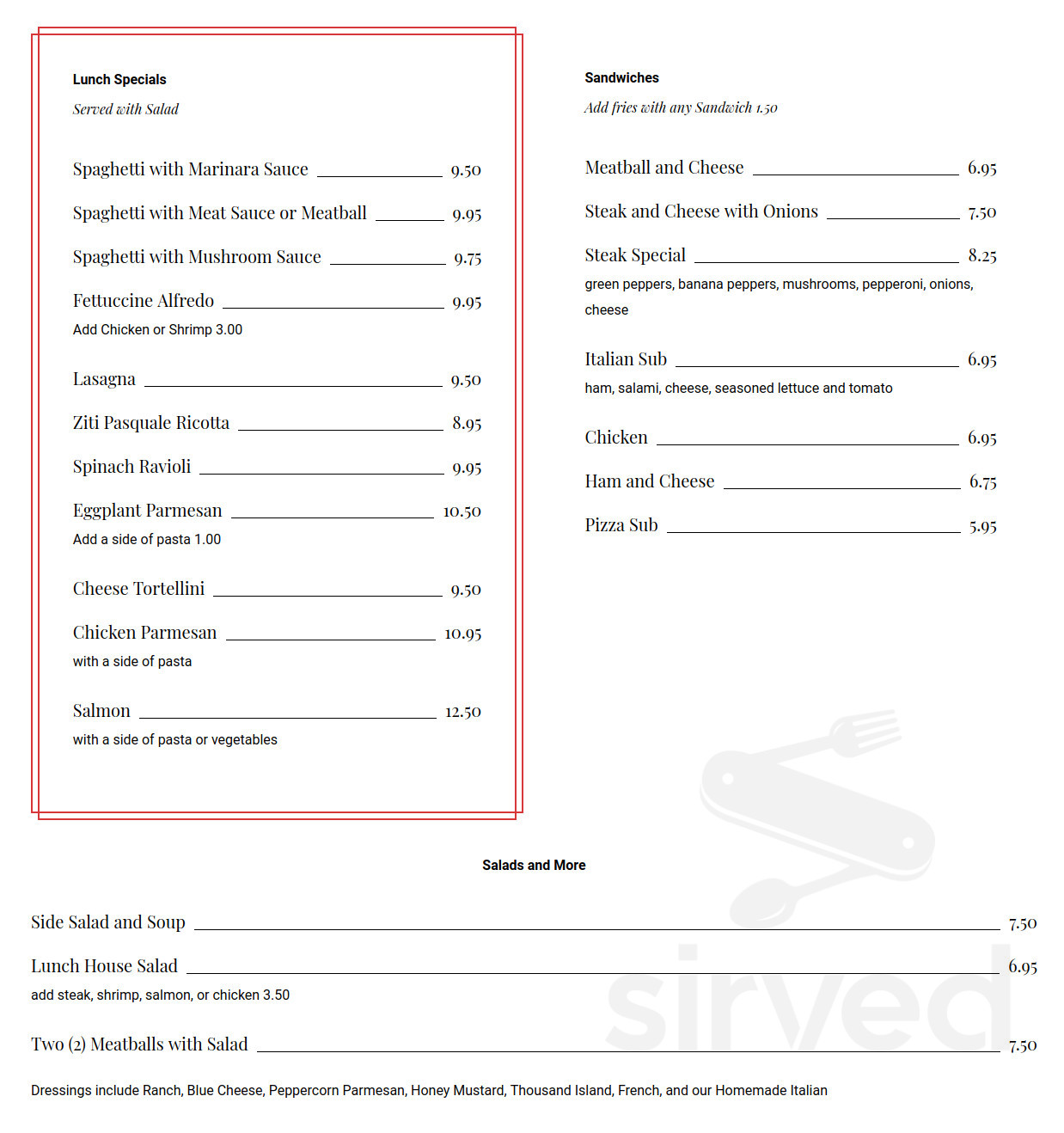 Menu for Pasquale's in Beckley, WV | Sirved