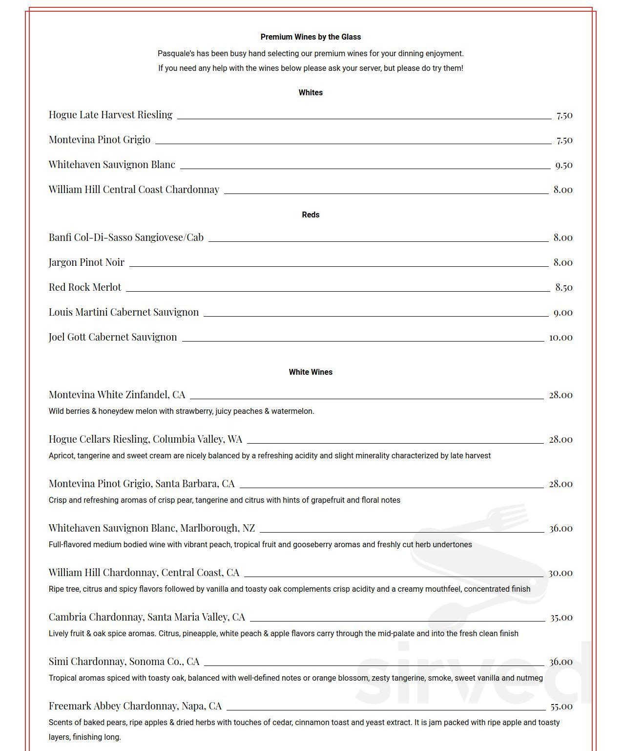 Menu for Pasquale's in Beckley, WV | Sirved