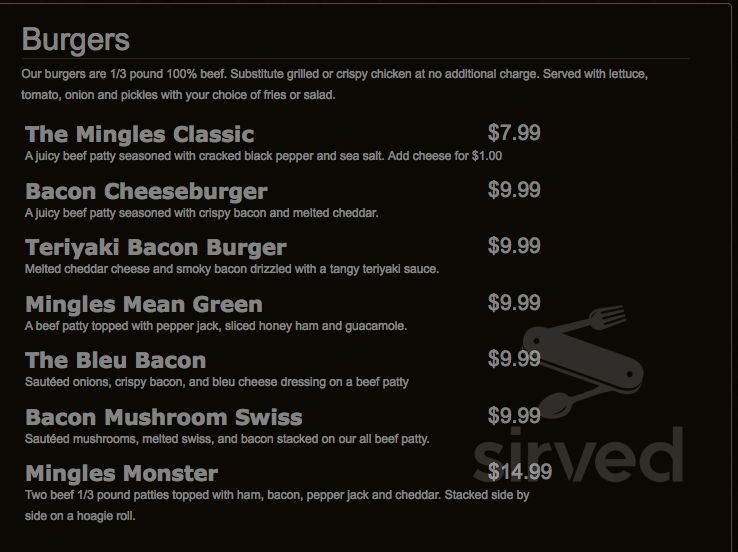 Mingles Bar & Grill menu in Moscow, Idaho, USA