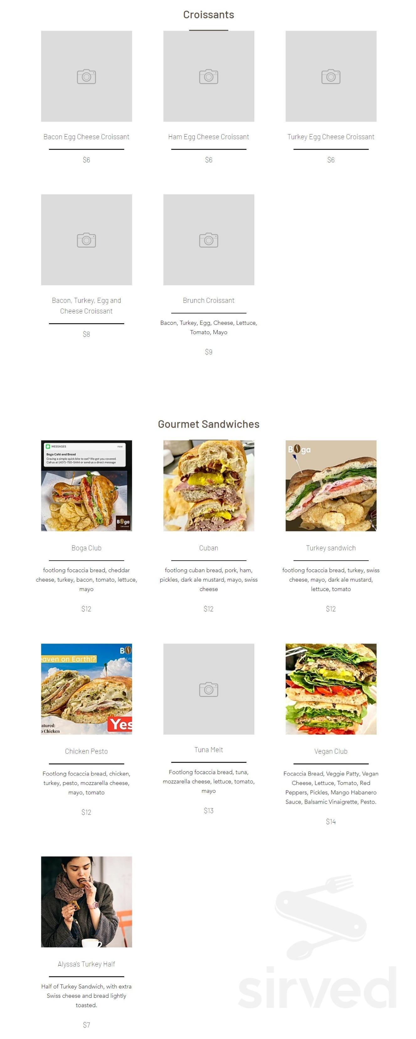 Menu - Kissimmee FL's Boga Cafe & Bread | Sirved