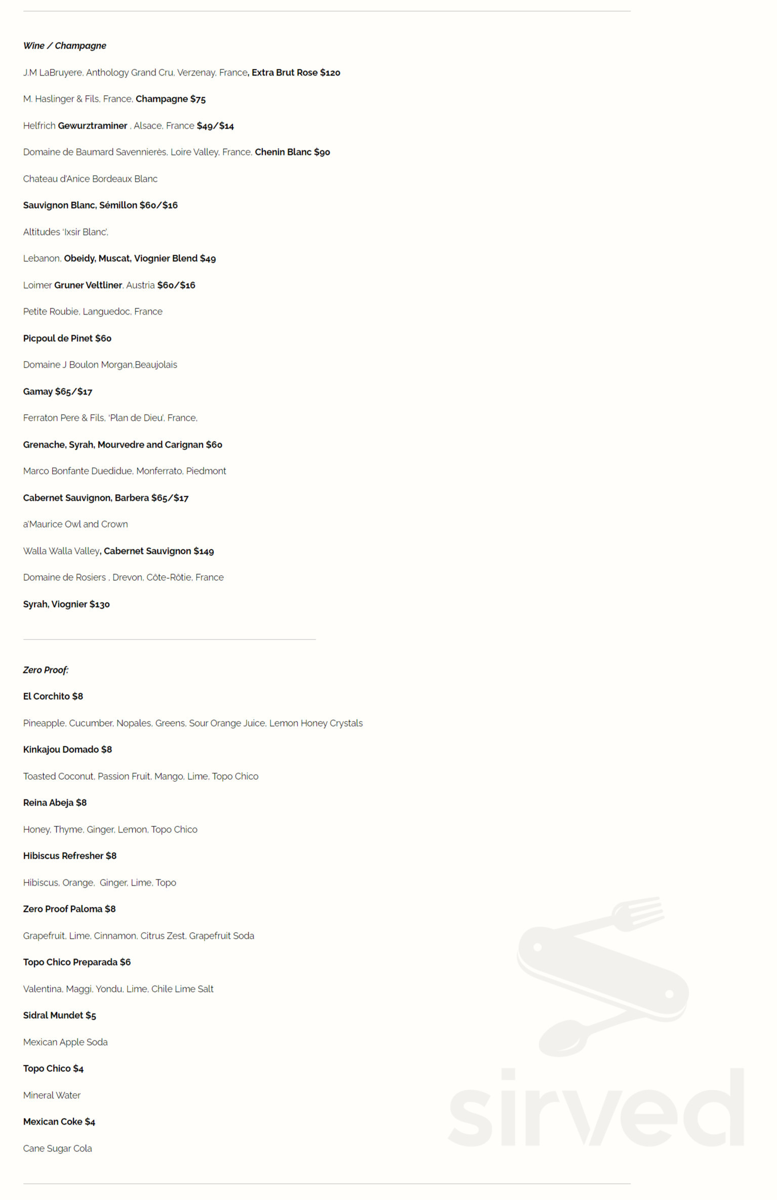 Mixtli menu in San Antonio, Texas, USA