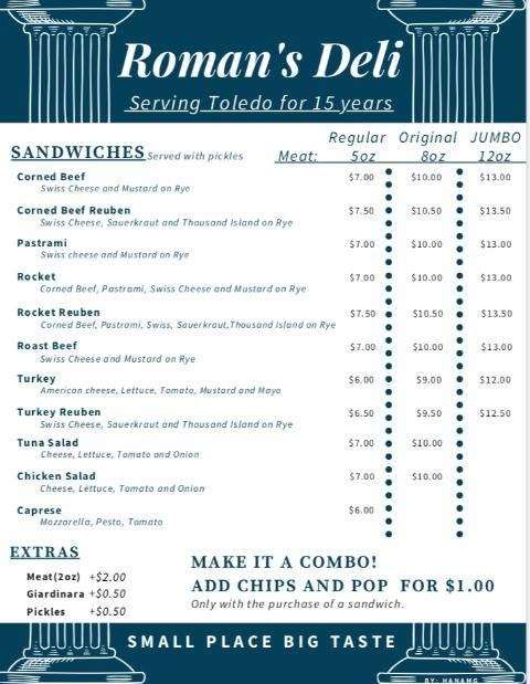 Romans Deli menu in Toledo, Ohio, USA