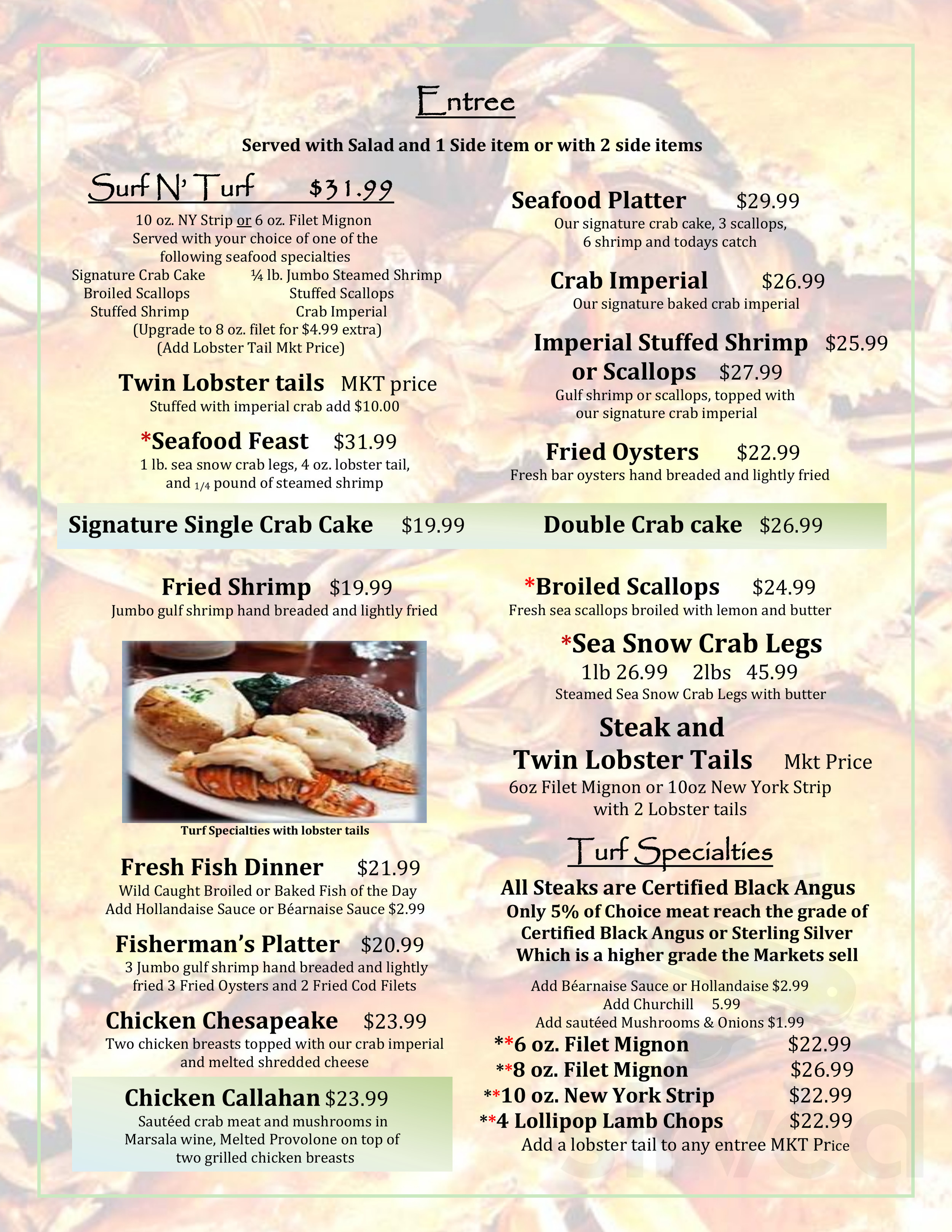 Callahan's Seafood Bar & Grill menu in Frederick, Maryland, USA