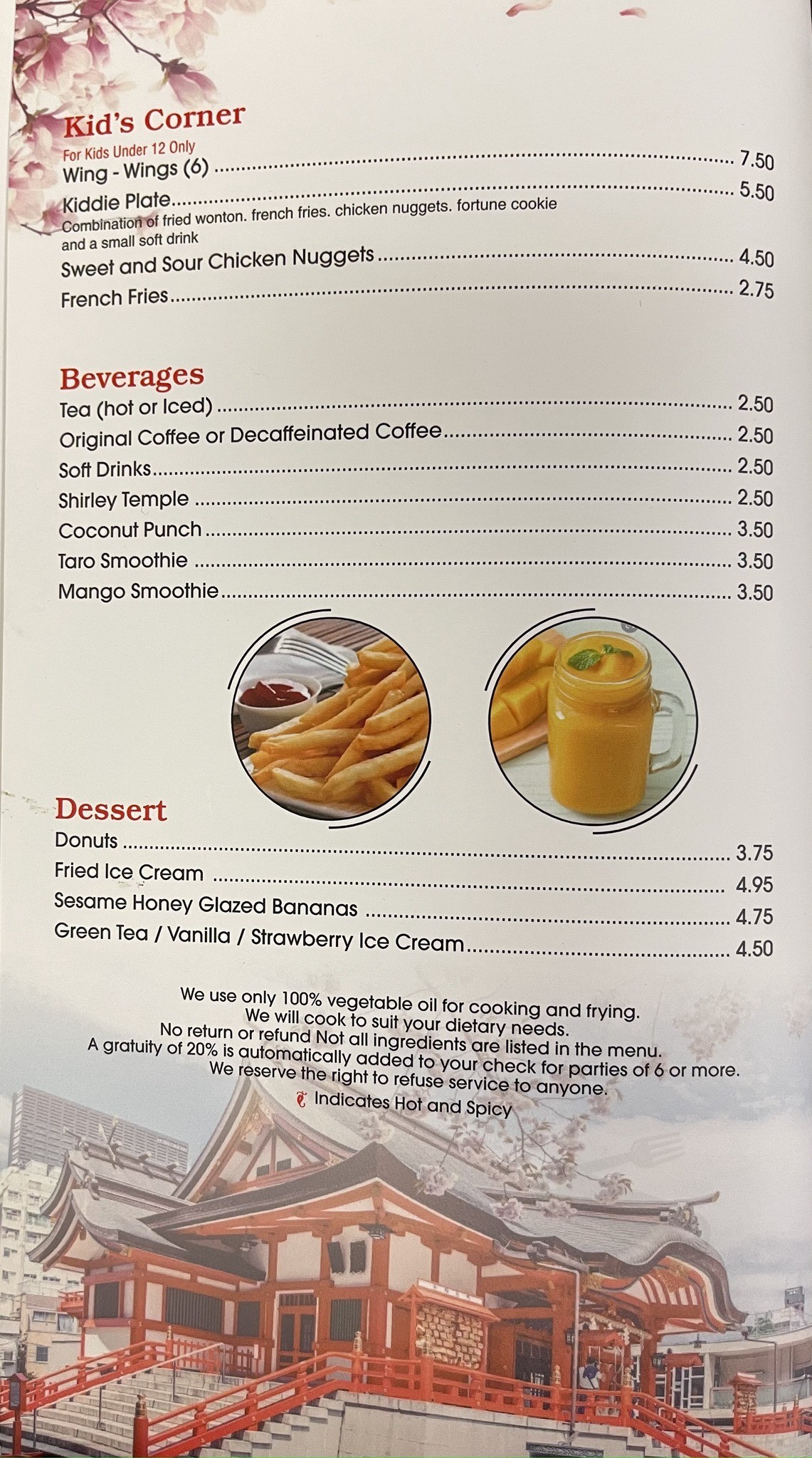 Shangri-La Restaurant menu in Birmingham, Alabama, USA